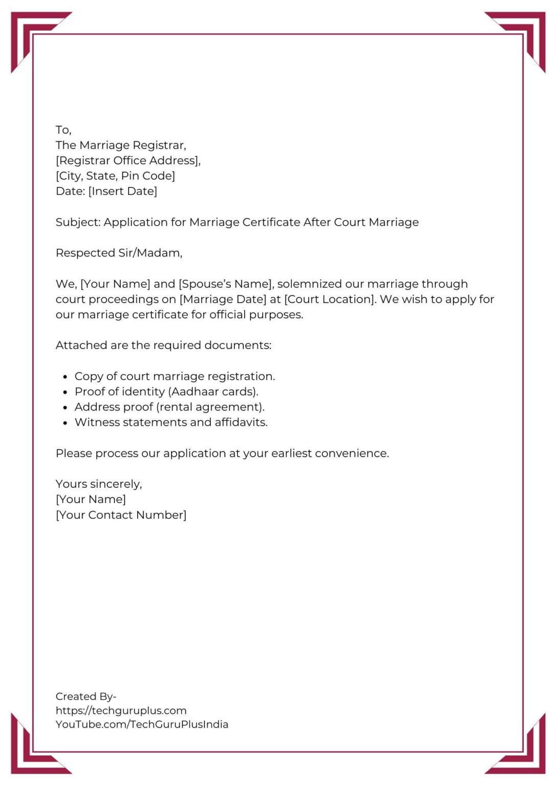 Application for Marriage Certificate [5 Format]