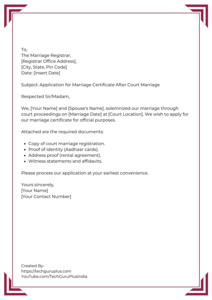 Application for Marriage Certificate [5 Format]
