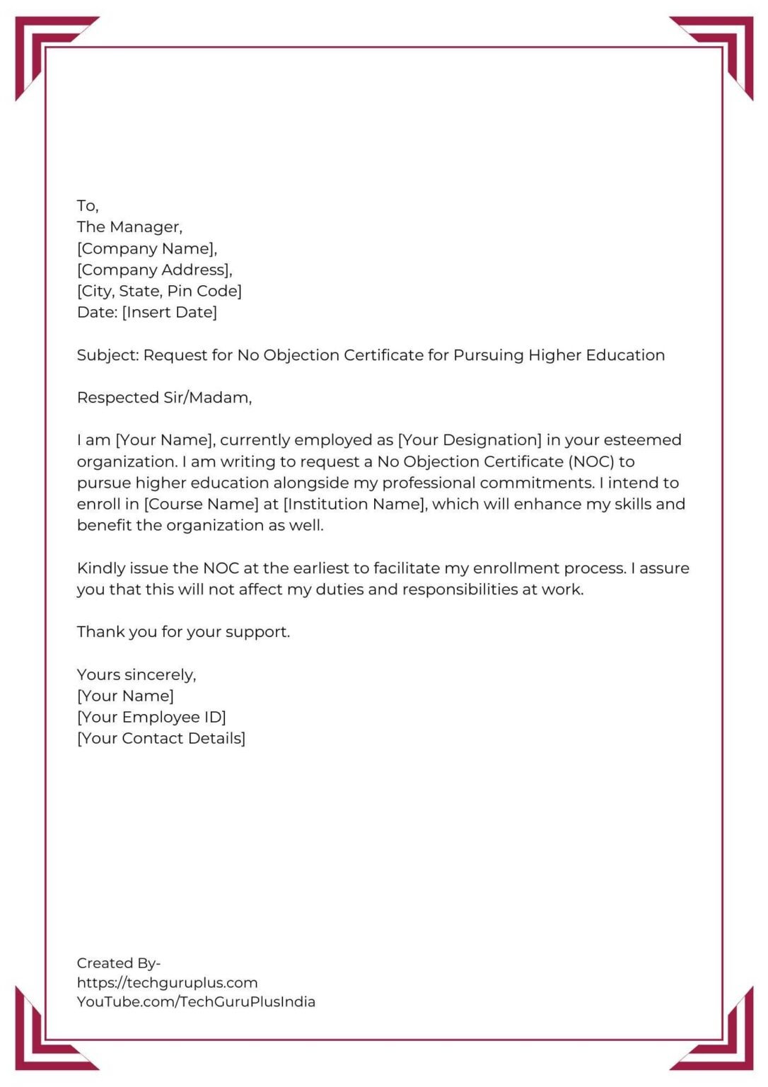 Application for No Objection Certificate (NOC) [5 Format]