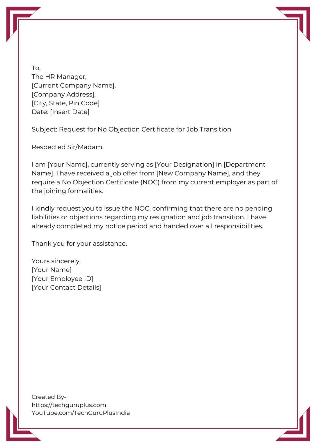 Application for No Objection Certificate (NOC) [5 Format]