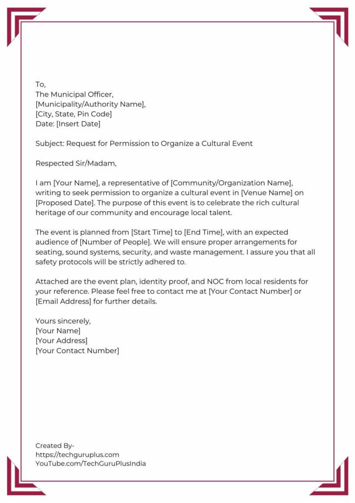 Application for Seeking Permission to Organize a Community Event [5 Format]