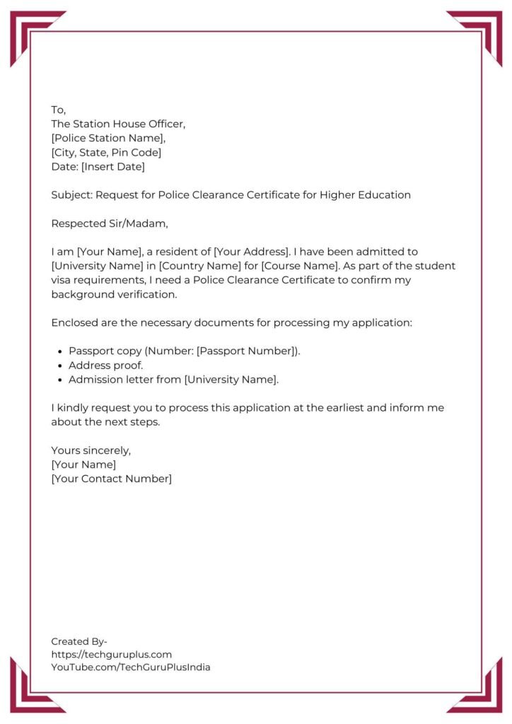Application for Police Clearance Certificate [5 Format]
