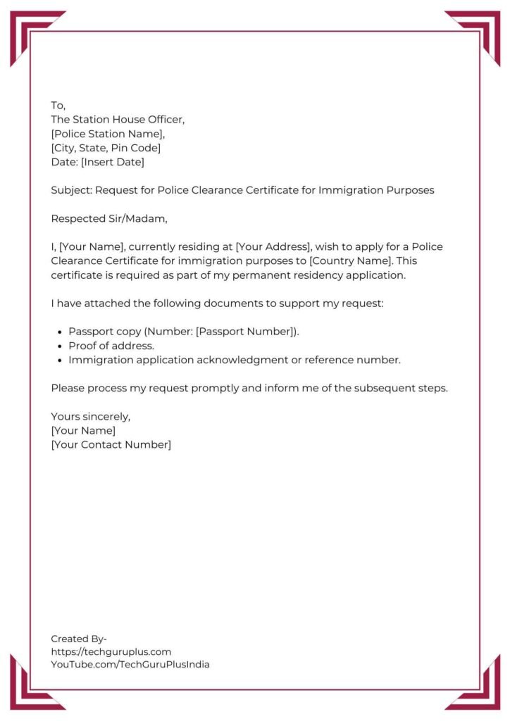 Application for Police Clearance Certificate [5 Format]