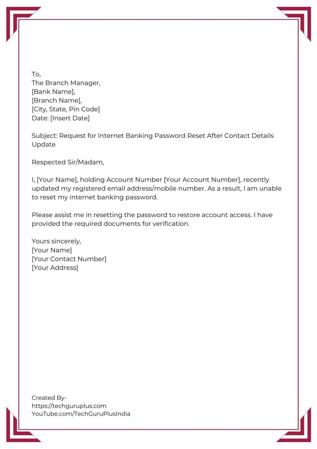 Application for Changing Internet Banking Password/Resetting Account ...