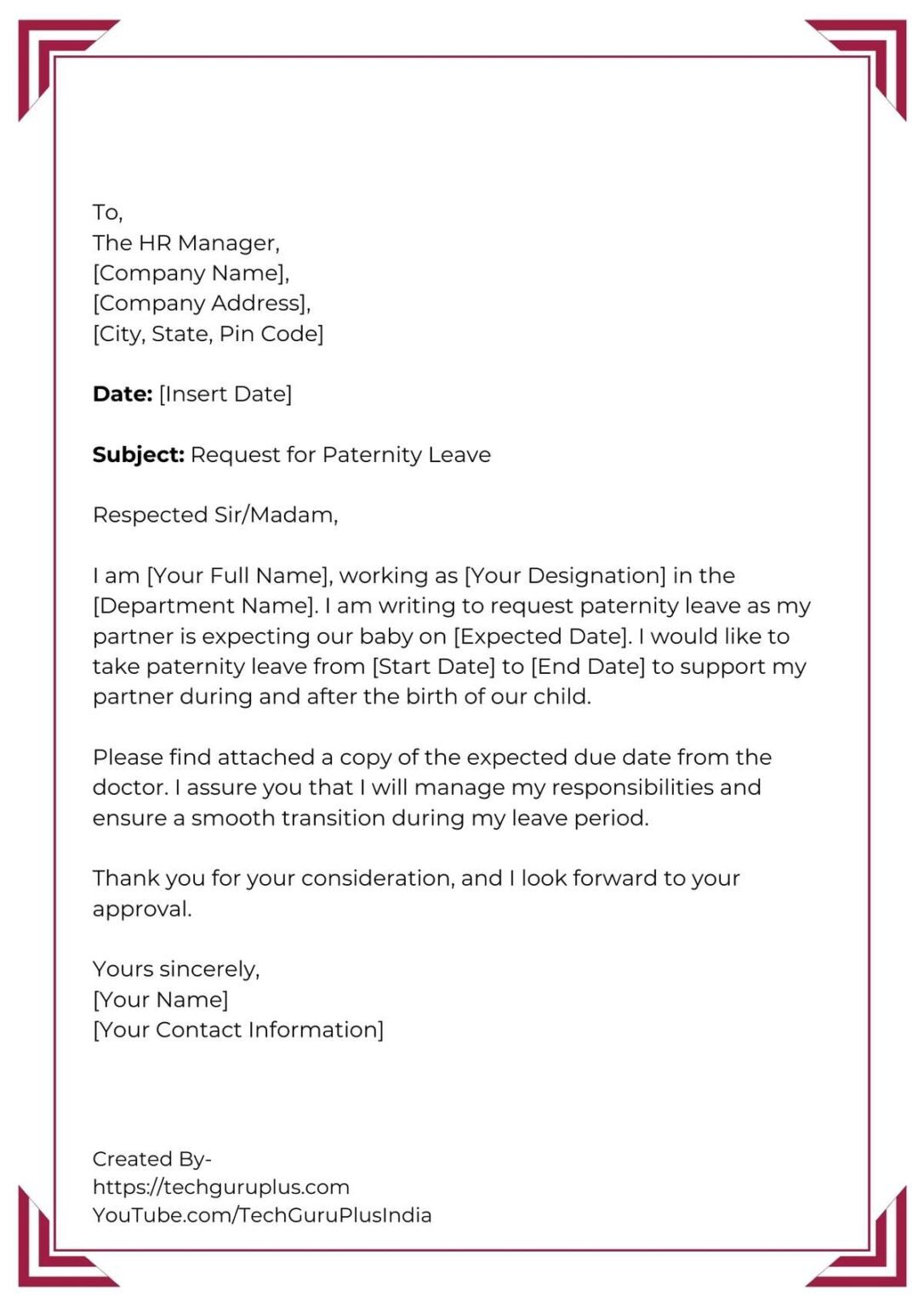 Application for Maternity or Paternity Leave [5 Formats]