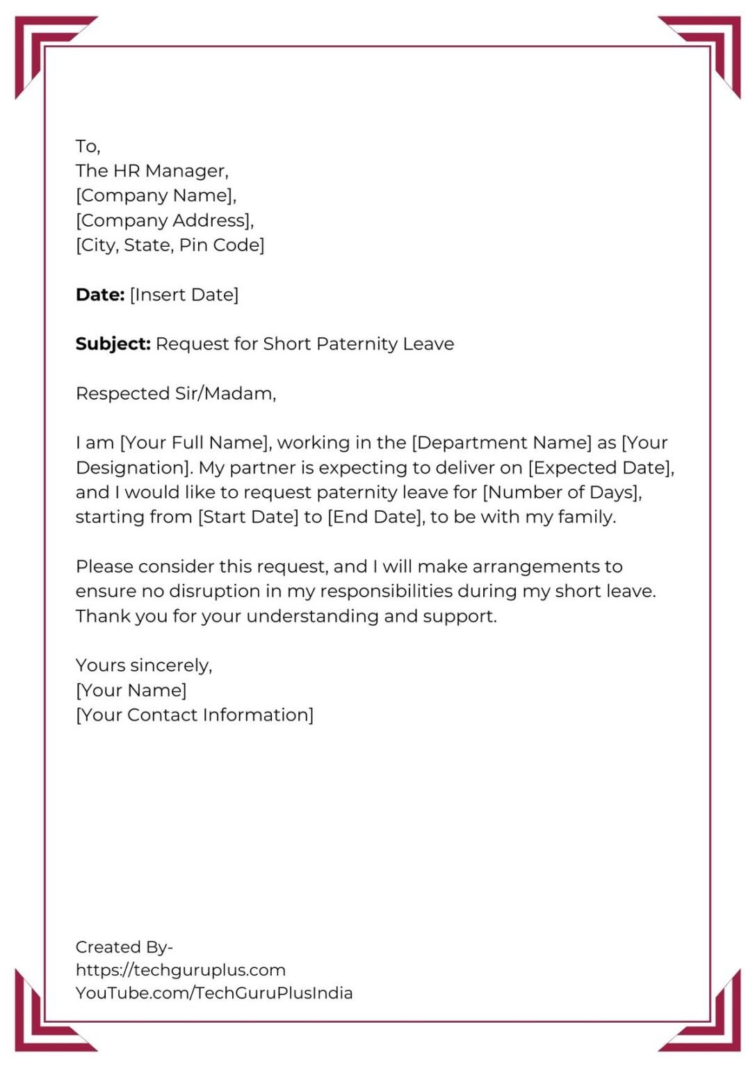 Application for Maternity or Paternity Leave [5 Formats]