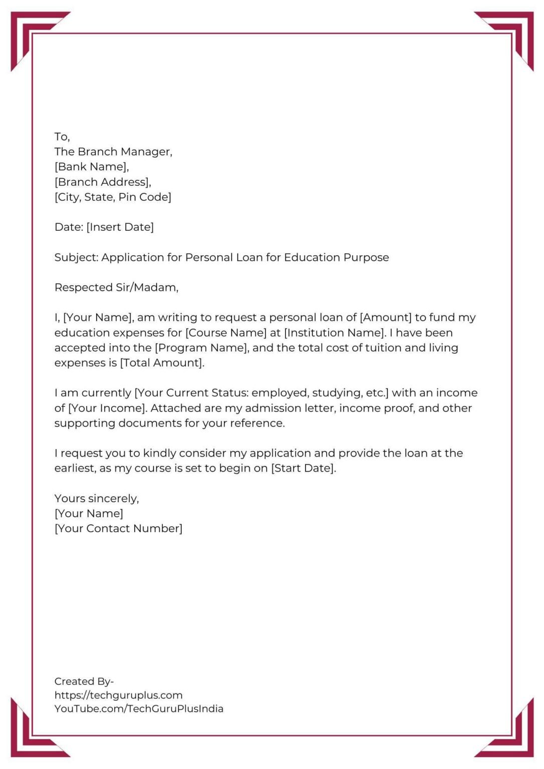 Application for Applying for a Personal Loan [5 Format]
