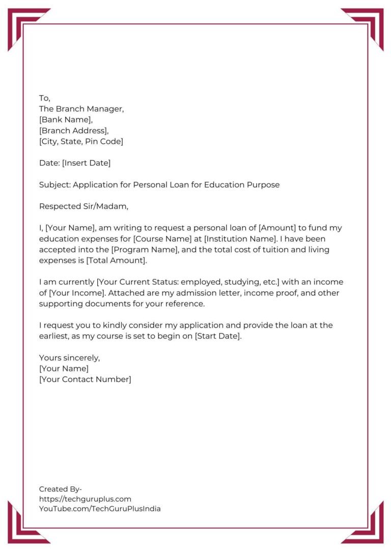 Application for Applying for a Personal Loan [5 Format]