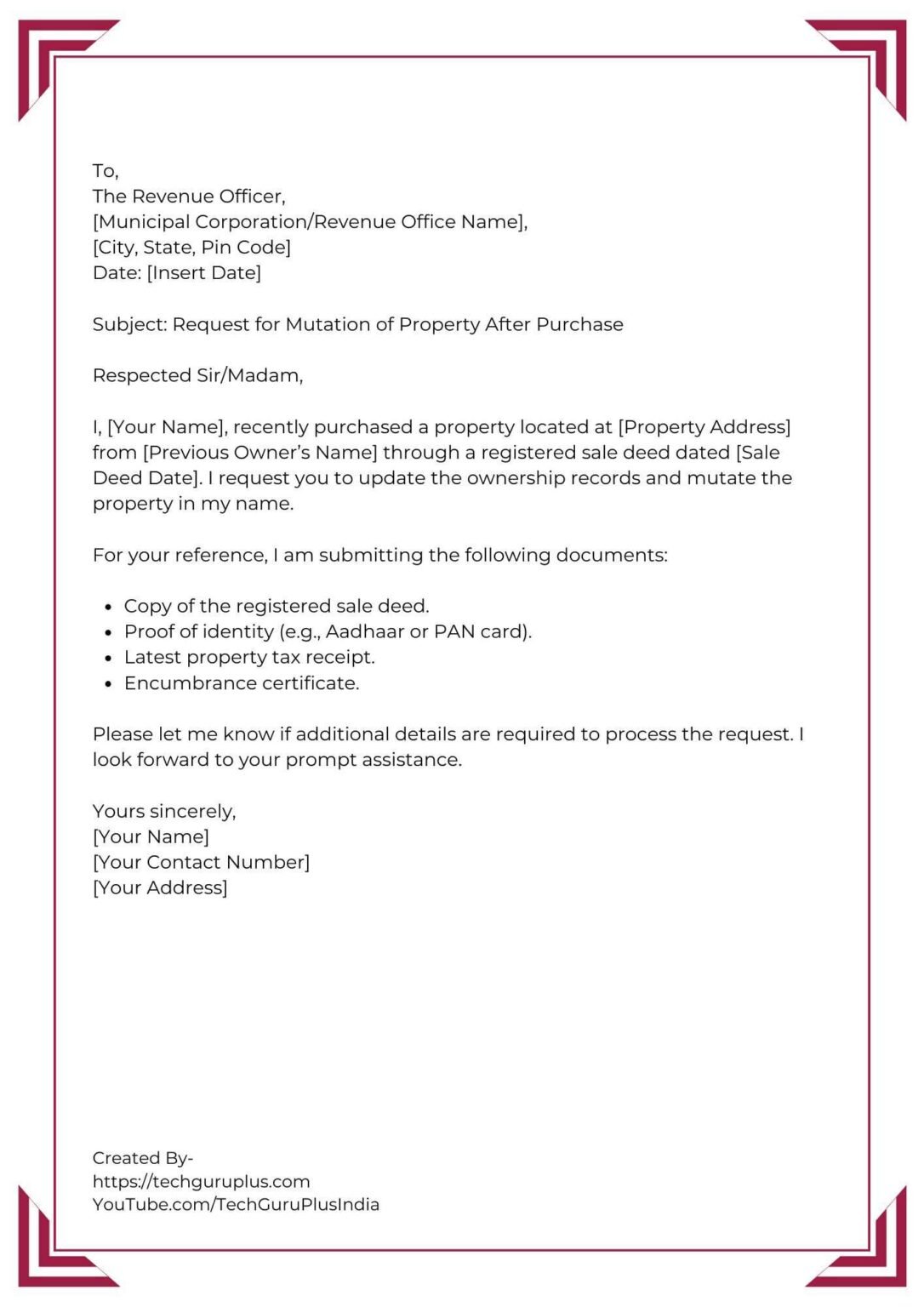 Application for Property Mutation [5 Format]