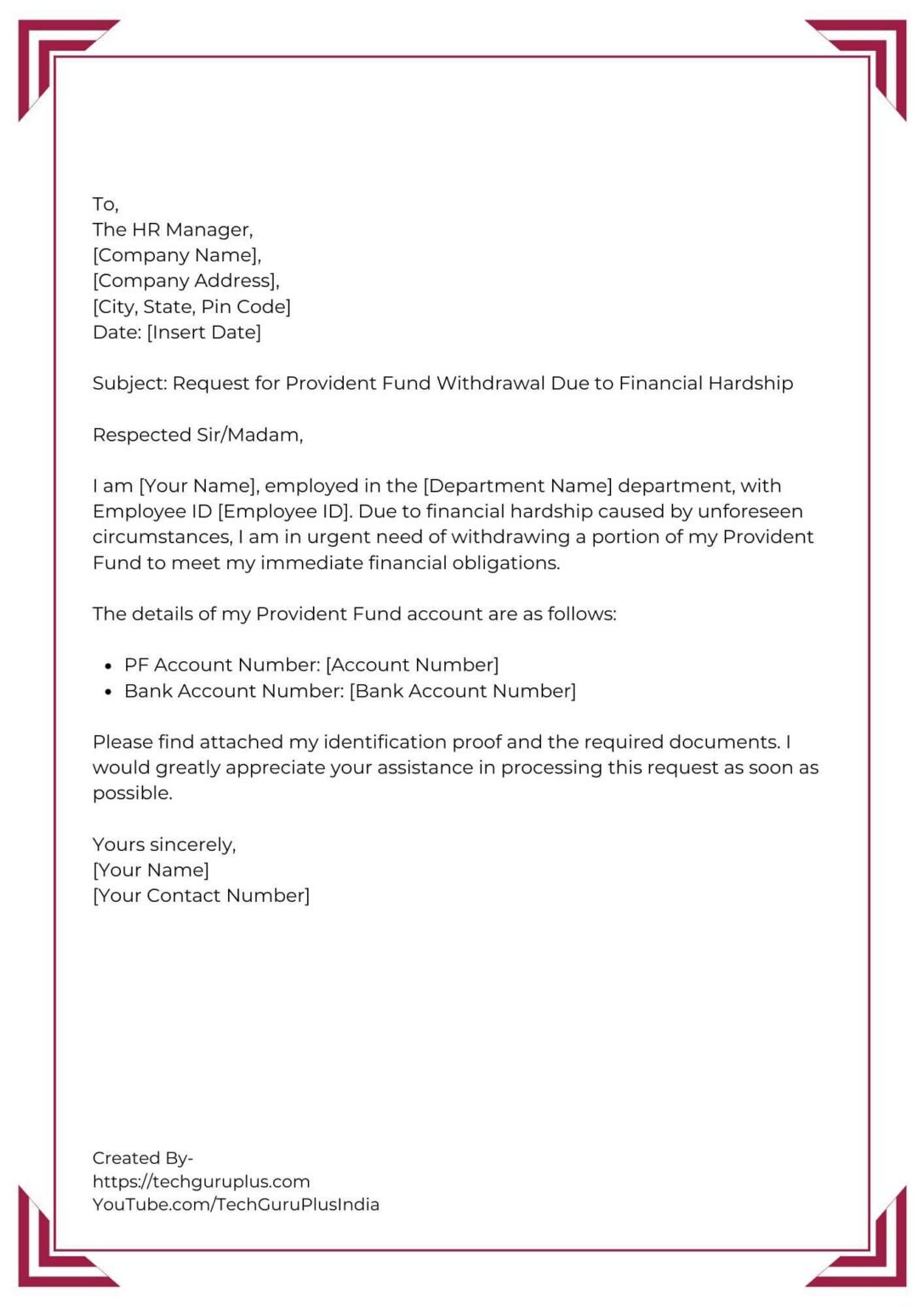 Application for Withdrawing Money from Provident Fund [5 Format]