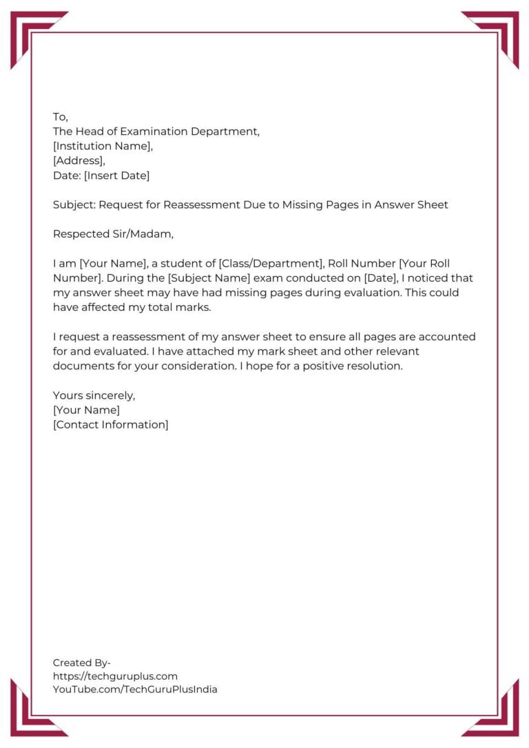Application for Reassessment of Exam Papers [5 Format]