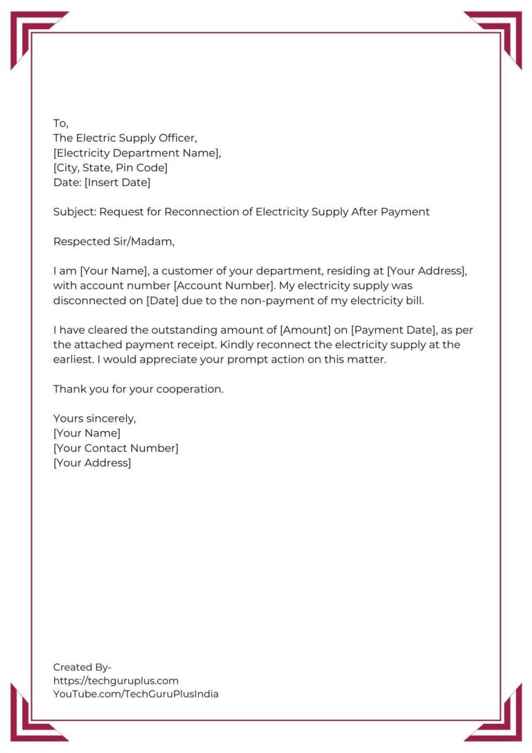 Application for Reconnection of Electricity Supply [5 Format]