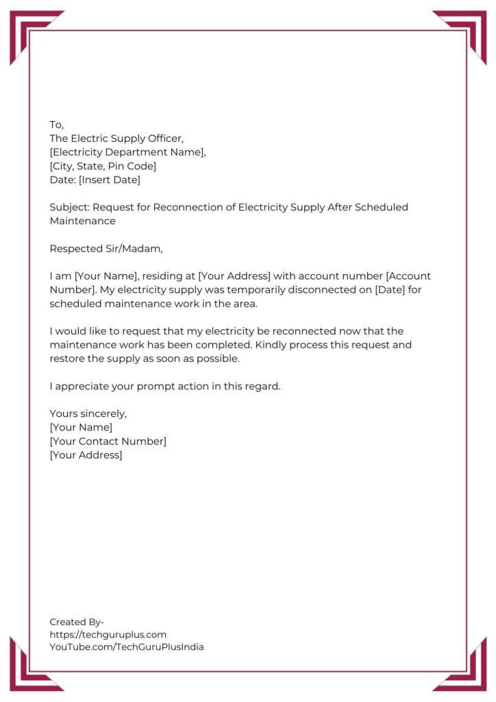 Application for Reconnection of Electricity Supply [5 Format]
