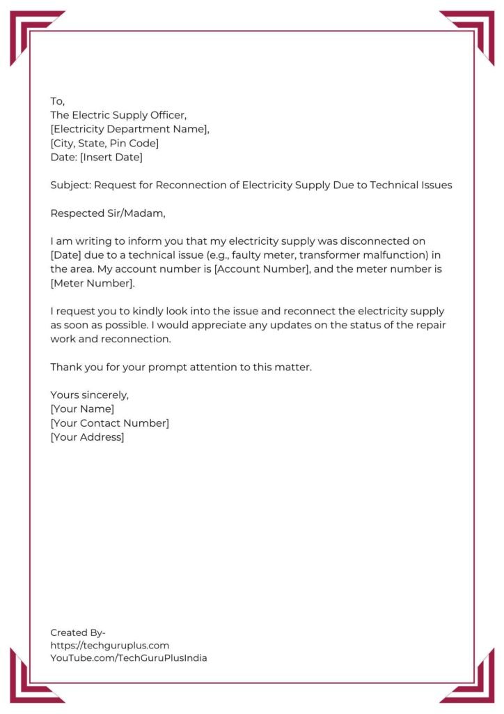 Application for Reconnection of Electricity Supply [5 Format]