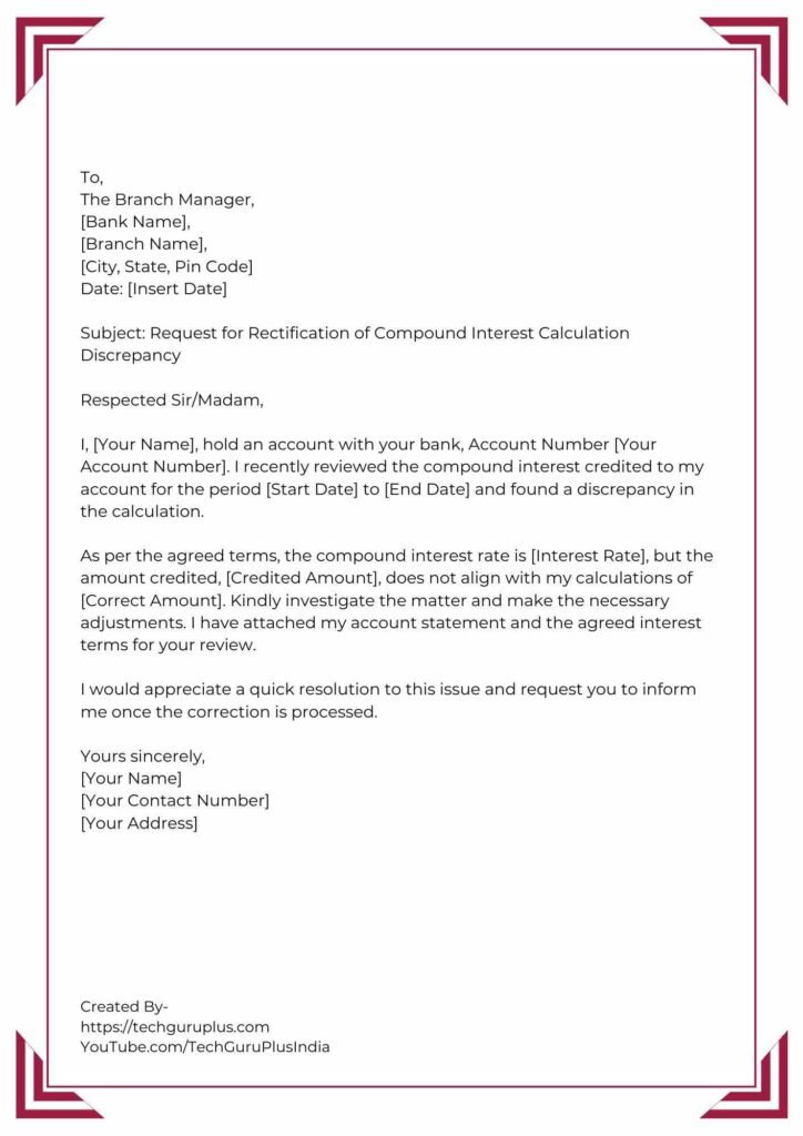 Application for Incorrect Interest Calculation Rectification [5 Format]