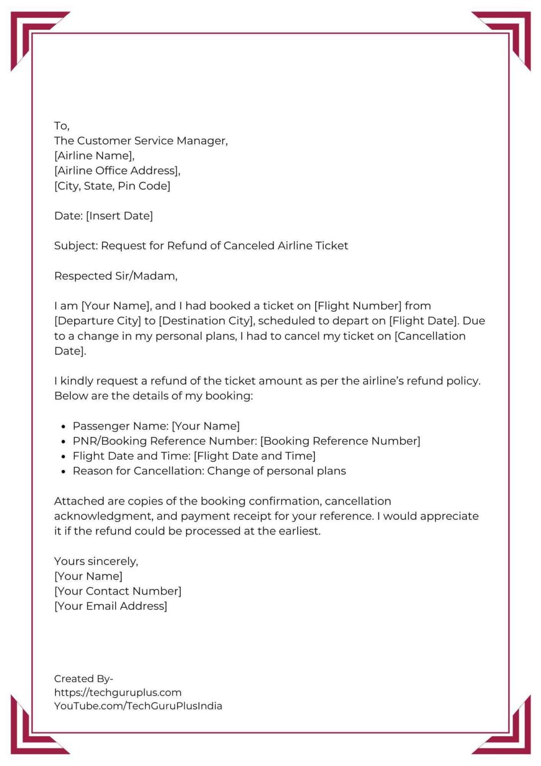 Application for Refund of Canceled Airline Ticket [5 Formats]
