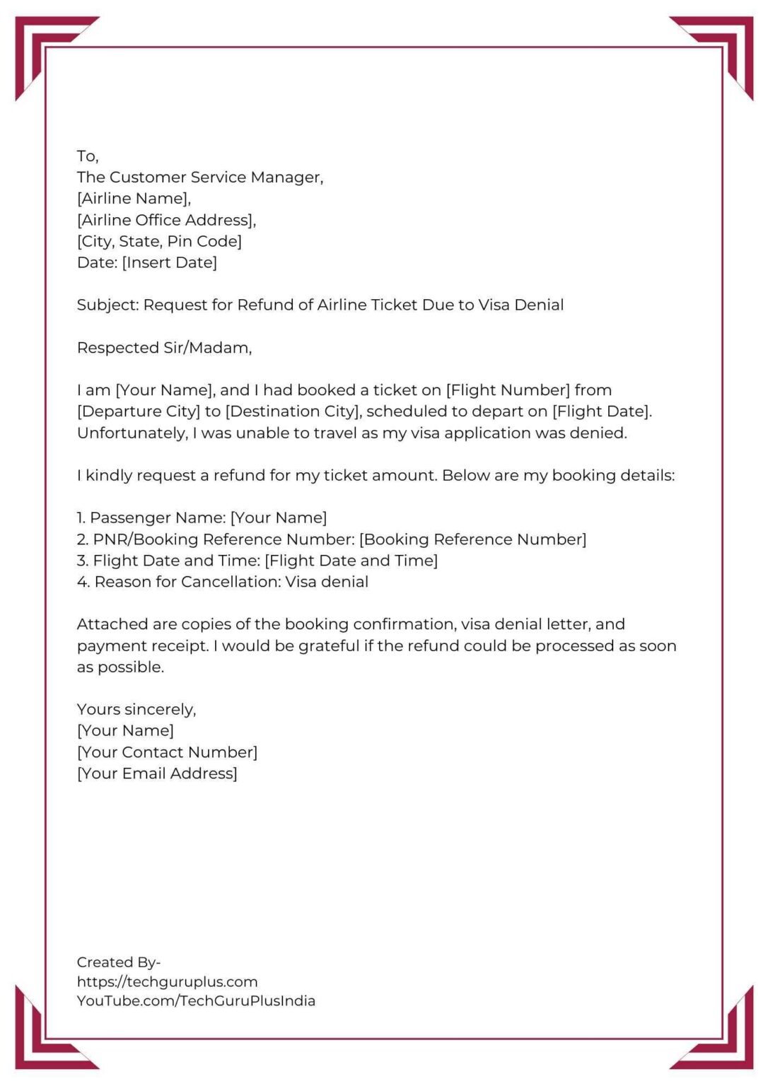 Application for Refund of Canceled Airline Ticket [5 Formats]