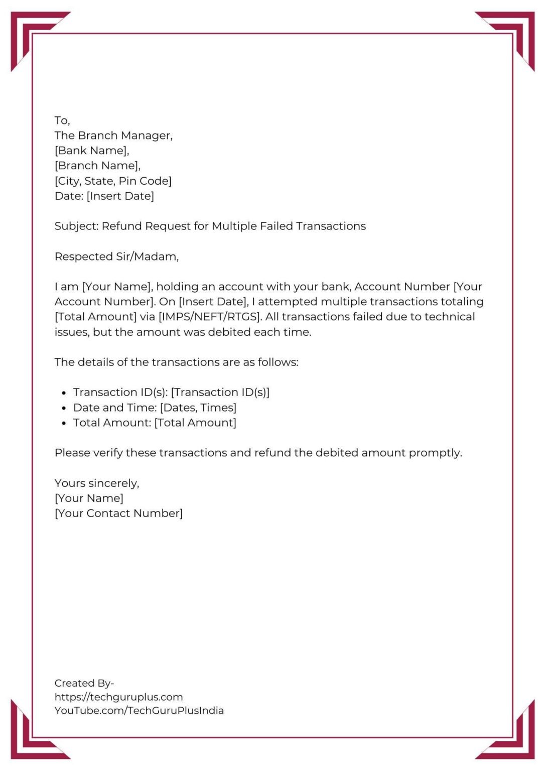 Application for Reporting Failed IMPS/NEFT/RTGS Transaction [5 format]