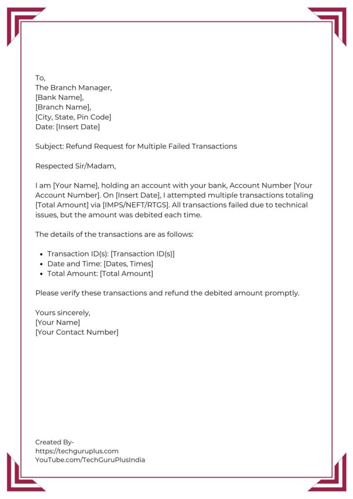 Application for Reporting Failed IMPS/NEFT/RTGS Transaction [5 format]