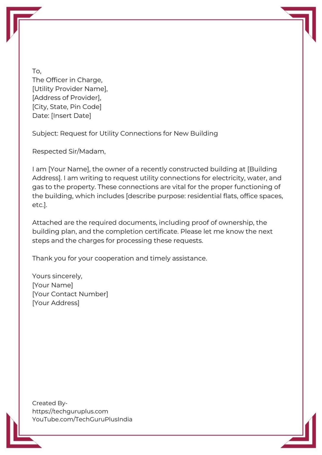 Application for Utility Connections: Electricity, Water, Gas & Internet ...