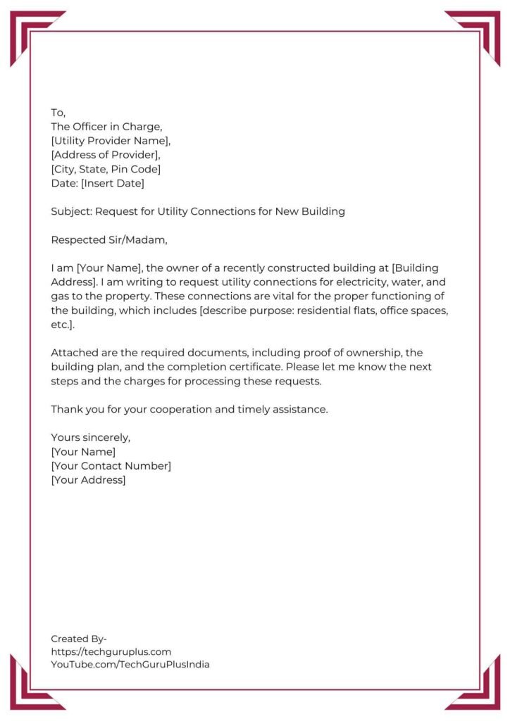 Application for Utility Connections: Electricity, Water, Gas & Internet Connection [5 Format]