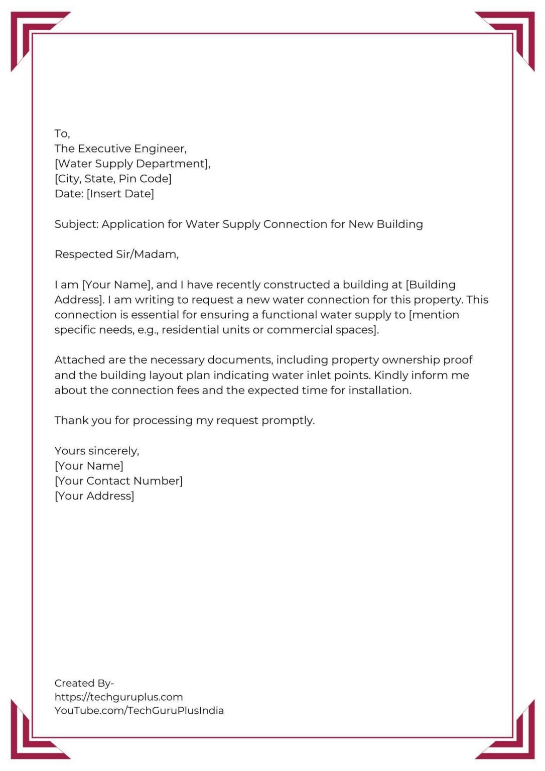 Application for Utility Connections: Electricity, Water, Gas & Internet Connection [5 Format]