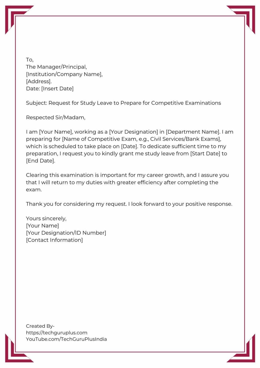 Application for Requesting a Study Leave of School/College [5 Format]