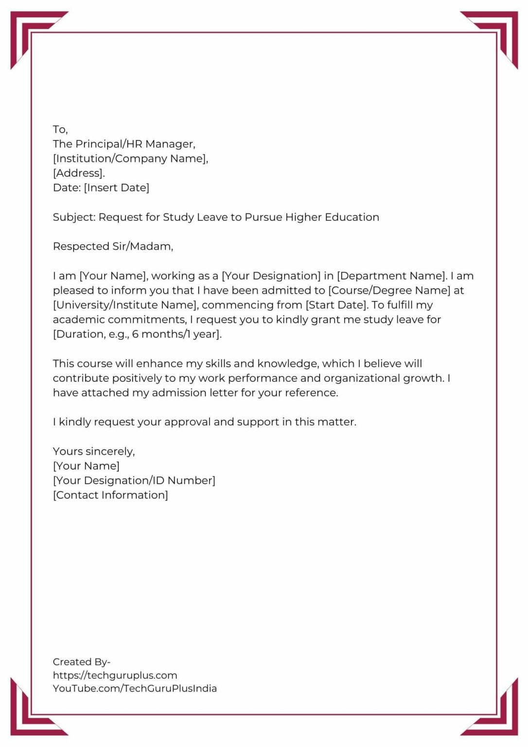 Application for Requesting a Study Leave of School/College [5 Format]