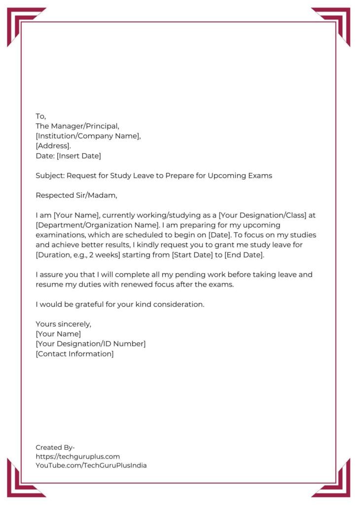 Application for Requesting a Study Leave of School/College [5 Format]