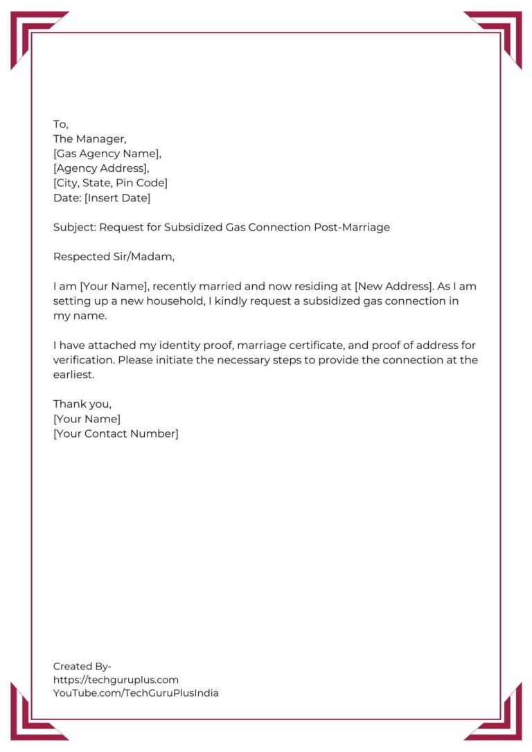 Application for Requesting Subsidized Gas Connection [5 Format]