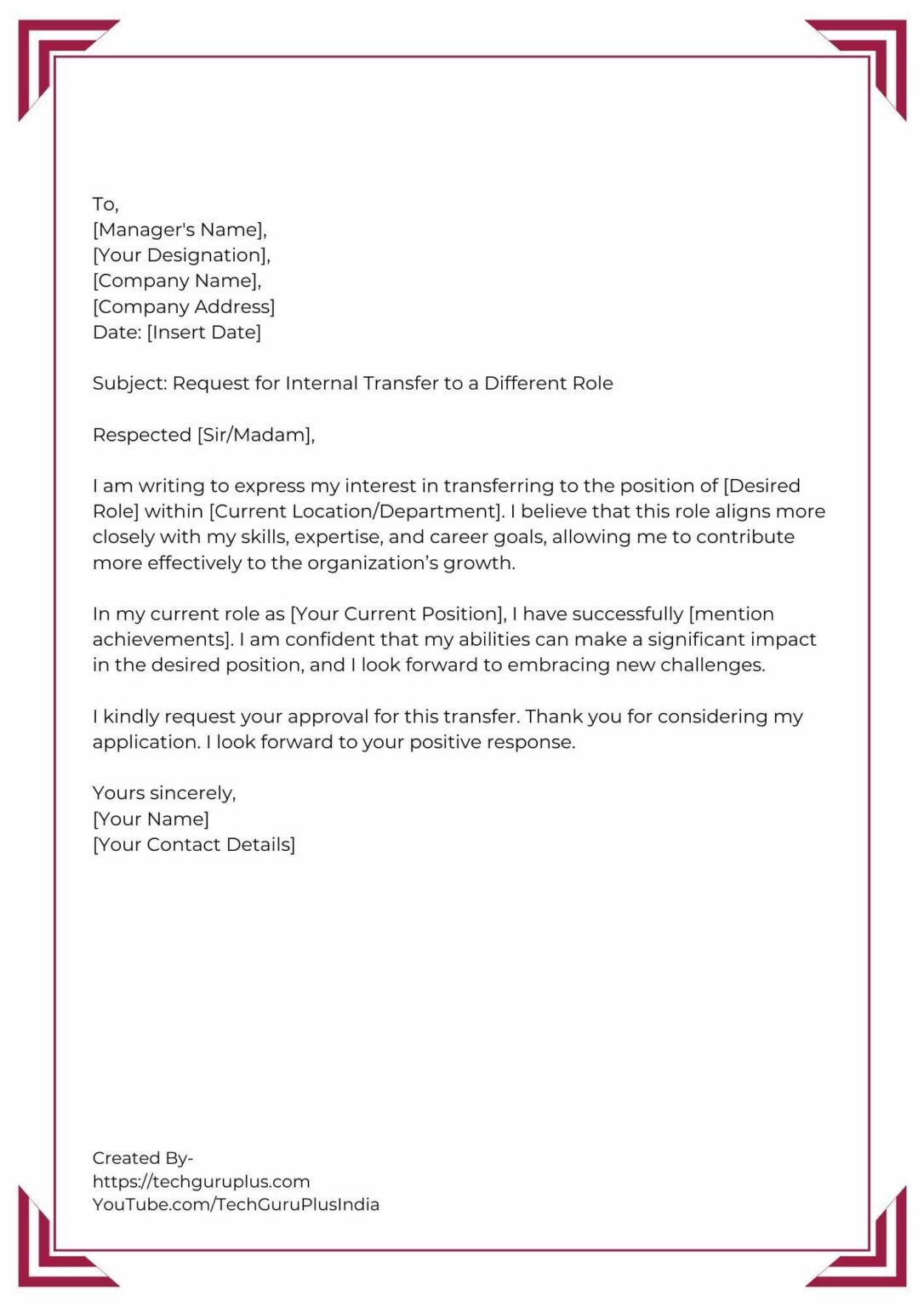 Application for Internal Job Transfer [5 Format]