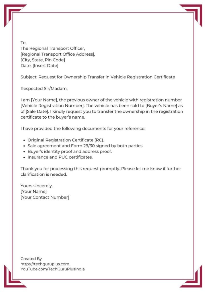 Application for Vehicle Registration Details Update [5 Format]