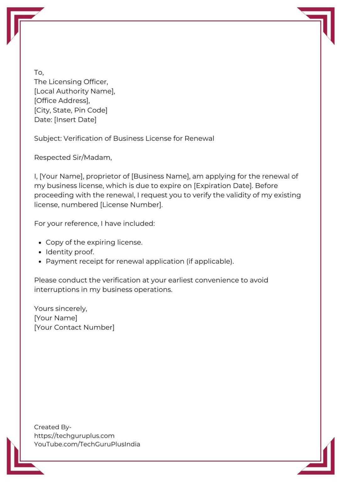 Application for Verification of Local Business License [5 Format]