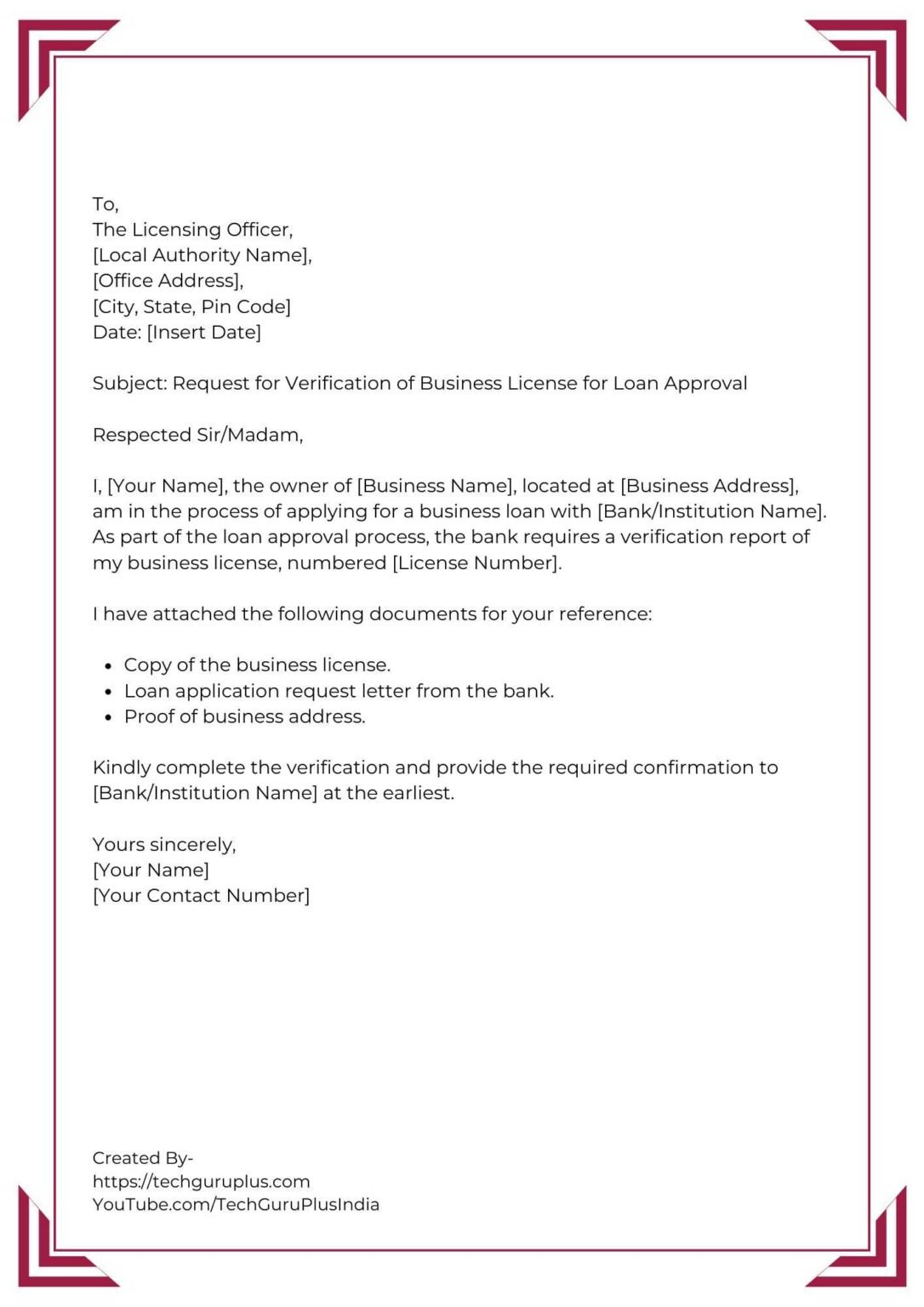 Application for Verification of Local Business License [5 Format]