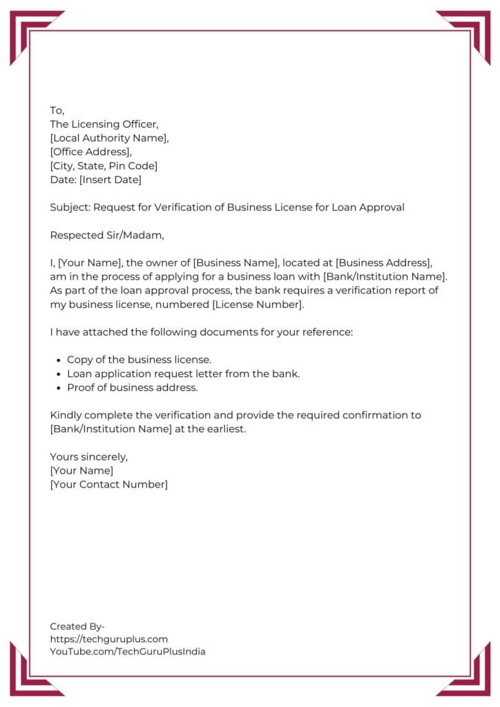 Application for Verification of Local Business License [5 Format]