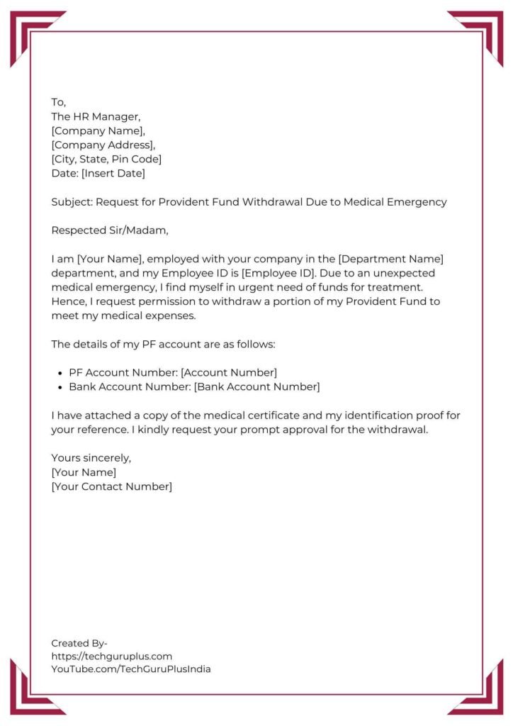 Application for Withdrawing Money from Provident Fund [5 Format]