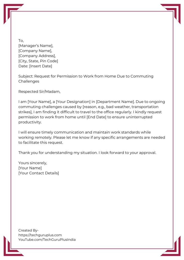 Application for Permission to Work from Home [5 Format]