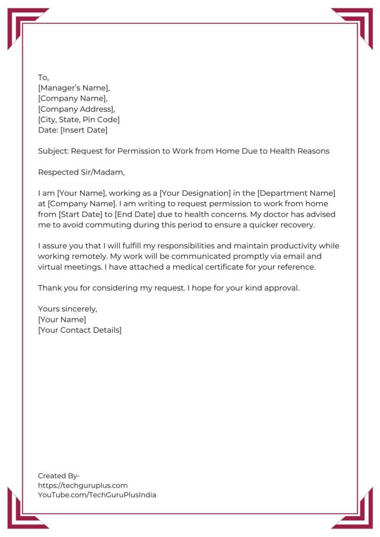 Application for Permission to Work from Home [5 Format]