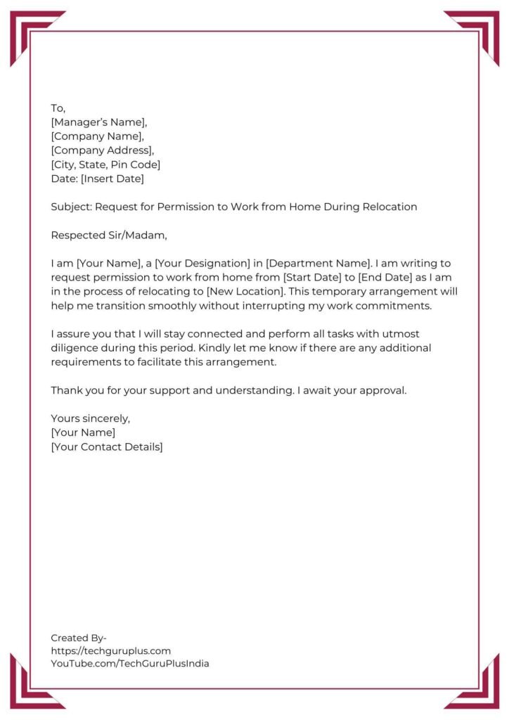 Application for Permission to Work from Home [5 Format]