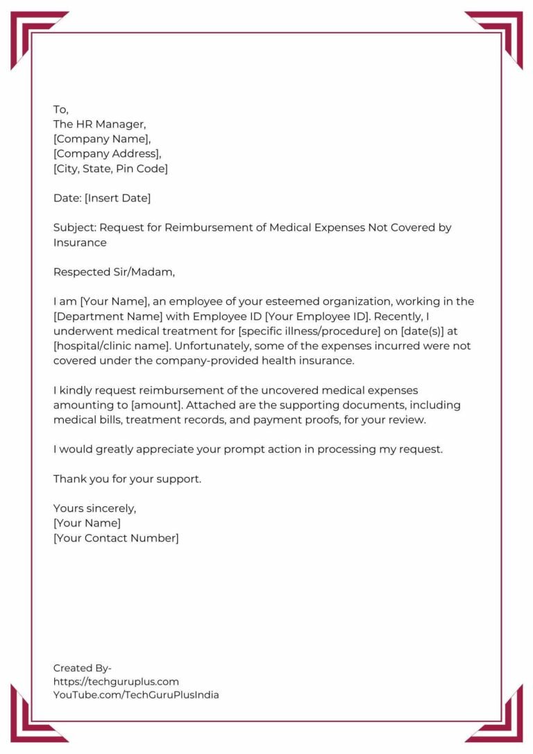 Application for Reimbursement of Medical Expenses Not Covered by ...