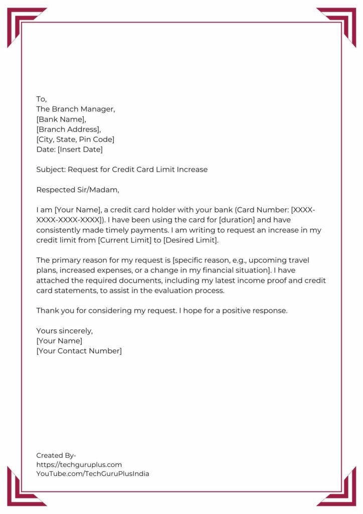 Application for Requesting a Credit Card Limit Increase [5 Format]