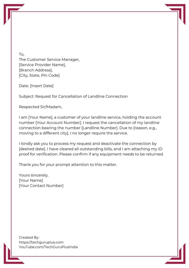 Application for Cancellation of Landline Connection [5 Format]