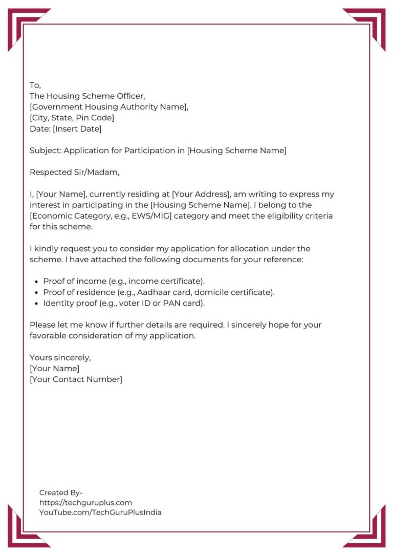 Application for Participation in a Government Housing Scheme [5 Format]