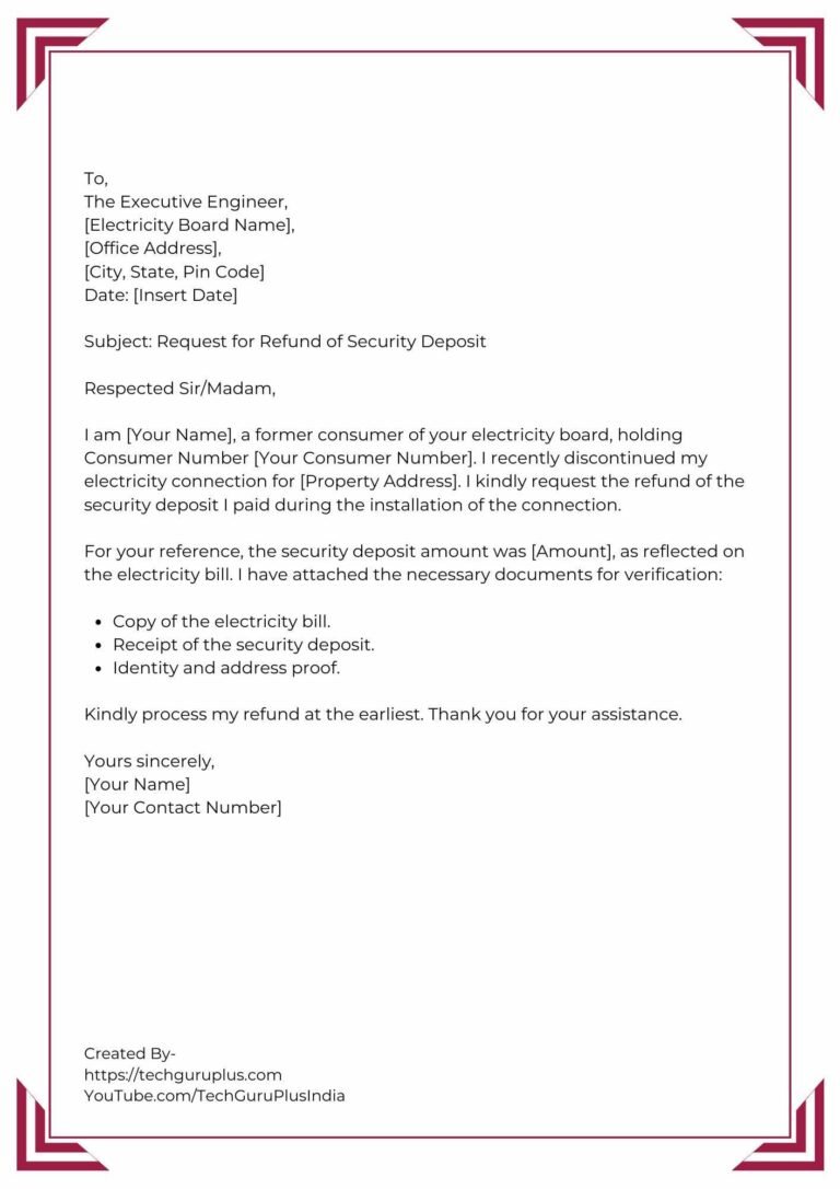 Application for Refund of Security Deposit for Electricity Connection ...