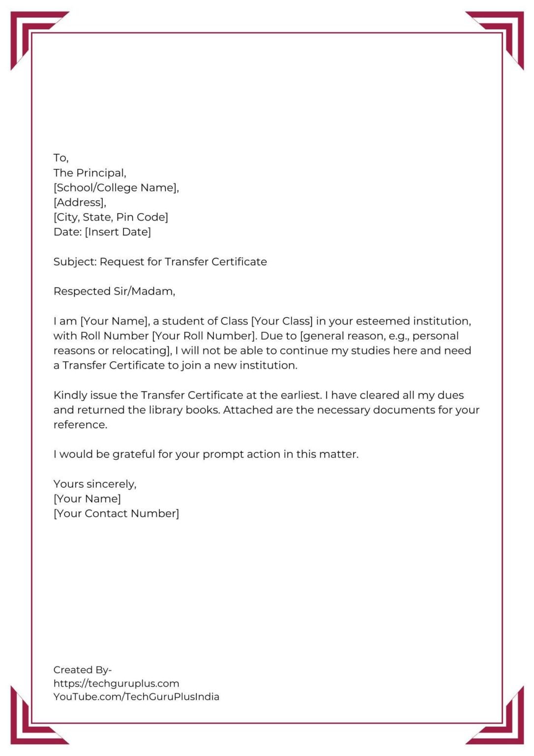 Application for Transfer Certificate Request [5 Format]