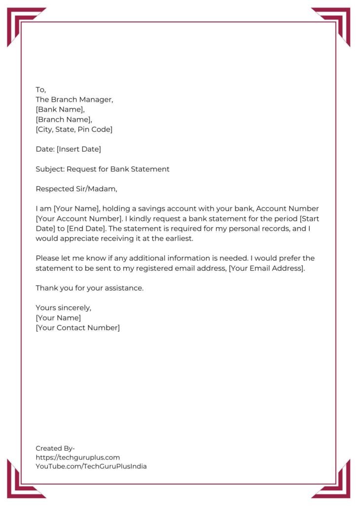 Application for Requesting a Bank Statement [5 Format]