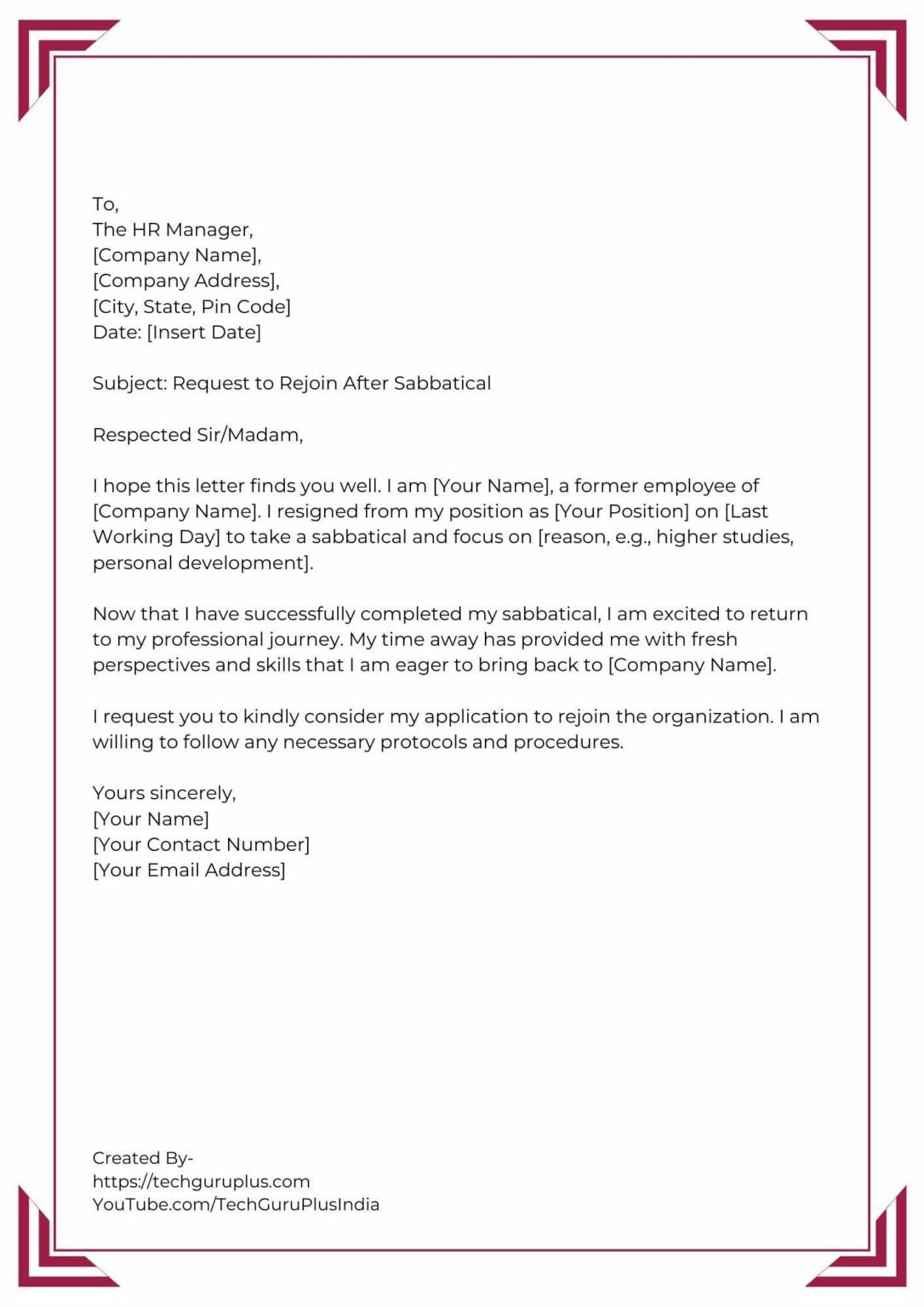 Application for Rejoining After Resignation [5 Format]