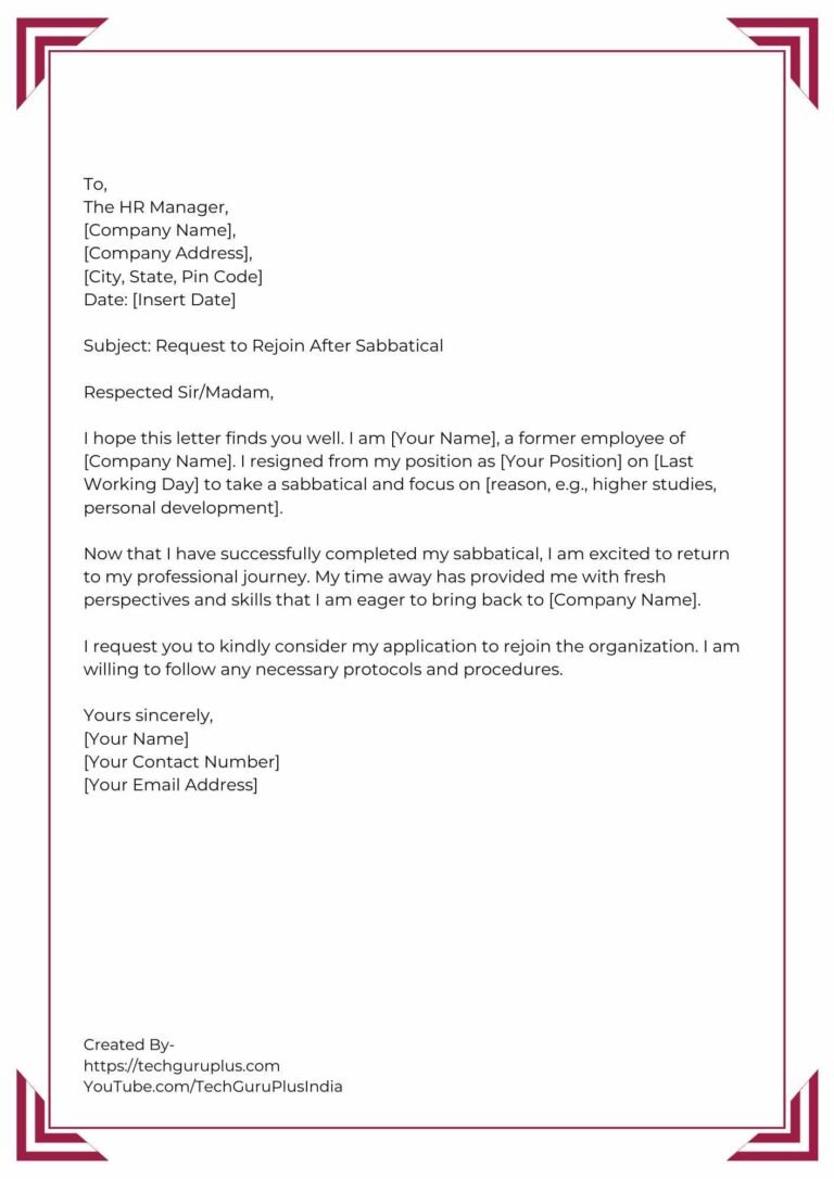 Application for Rejoining After Resignation [5 Format]