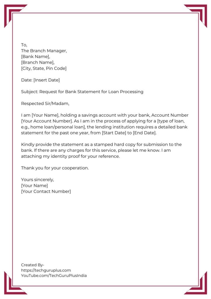 Application for Requesting a Bank Statement [5 Format]
