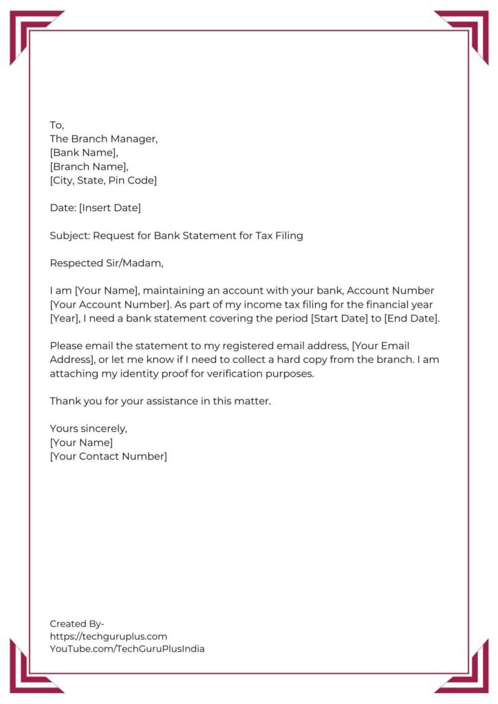 Application for Requesting a Bank Statement [5 Format]